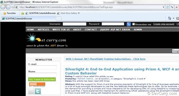 Silverlight 5 Beta - WebBrowser Control In Browser to Display HTML